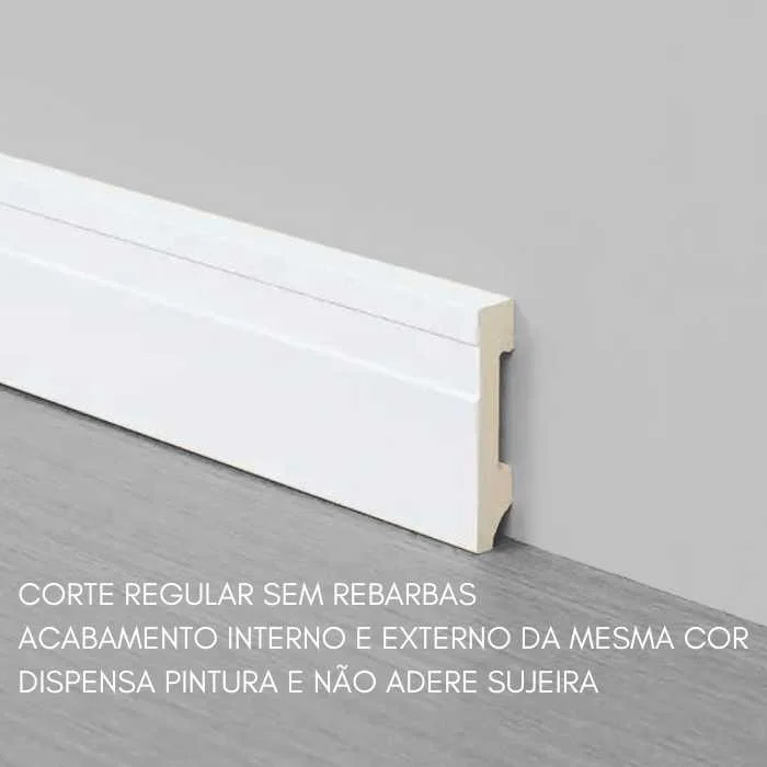 Rodapé Poliestireno 15cm Frisado Branco, largura 1,5cm - bigobra.com.br